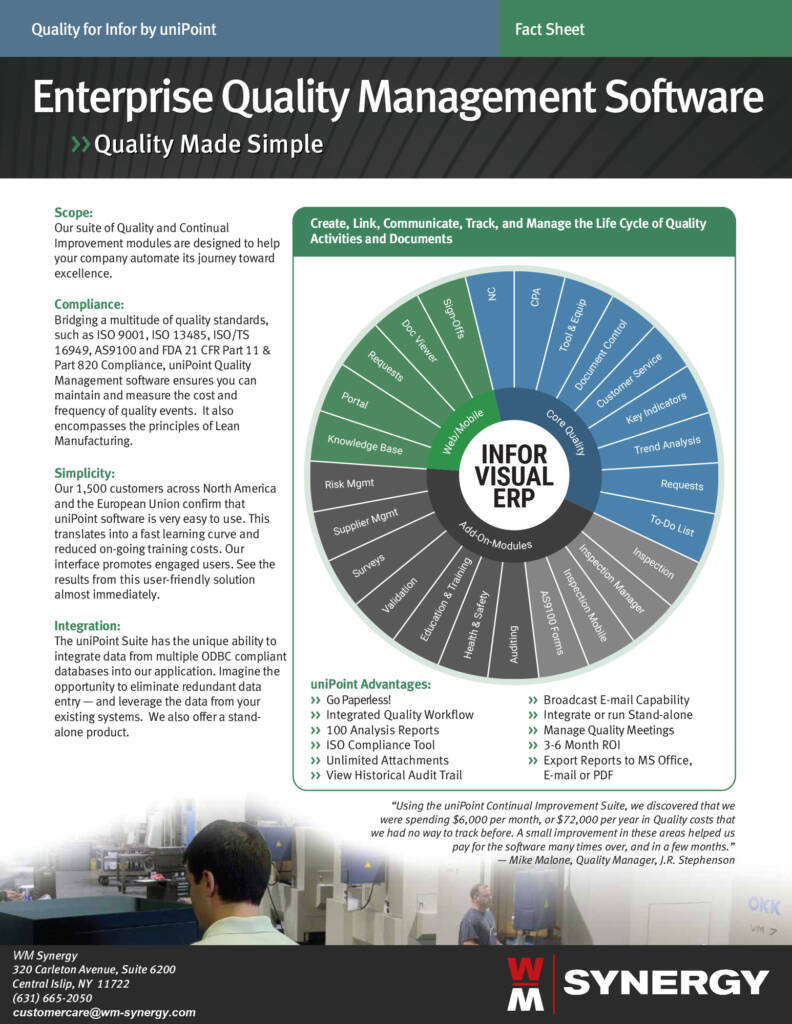 Quality for Infor VISUAL by uniPoint | WM Synergy