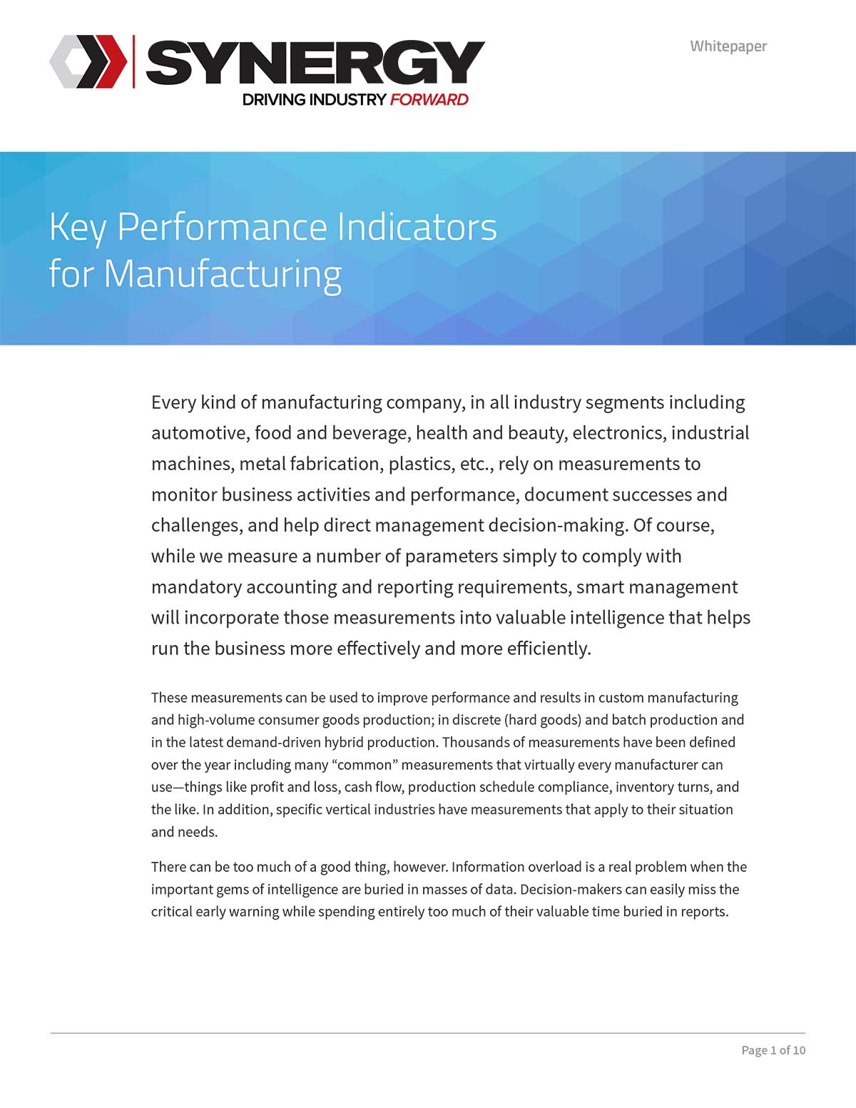 Key Performance Indicators for Manufacturing | WM Synergy